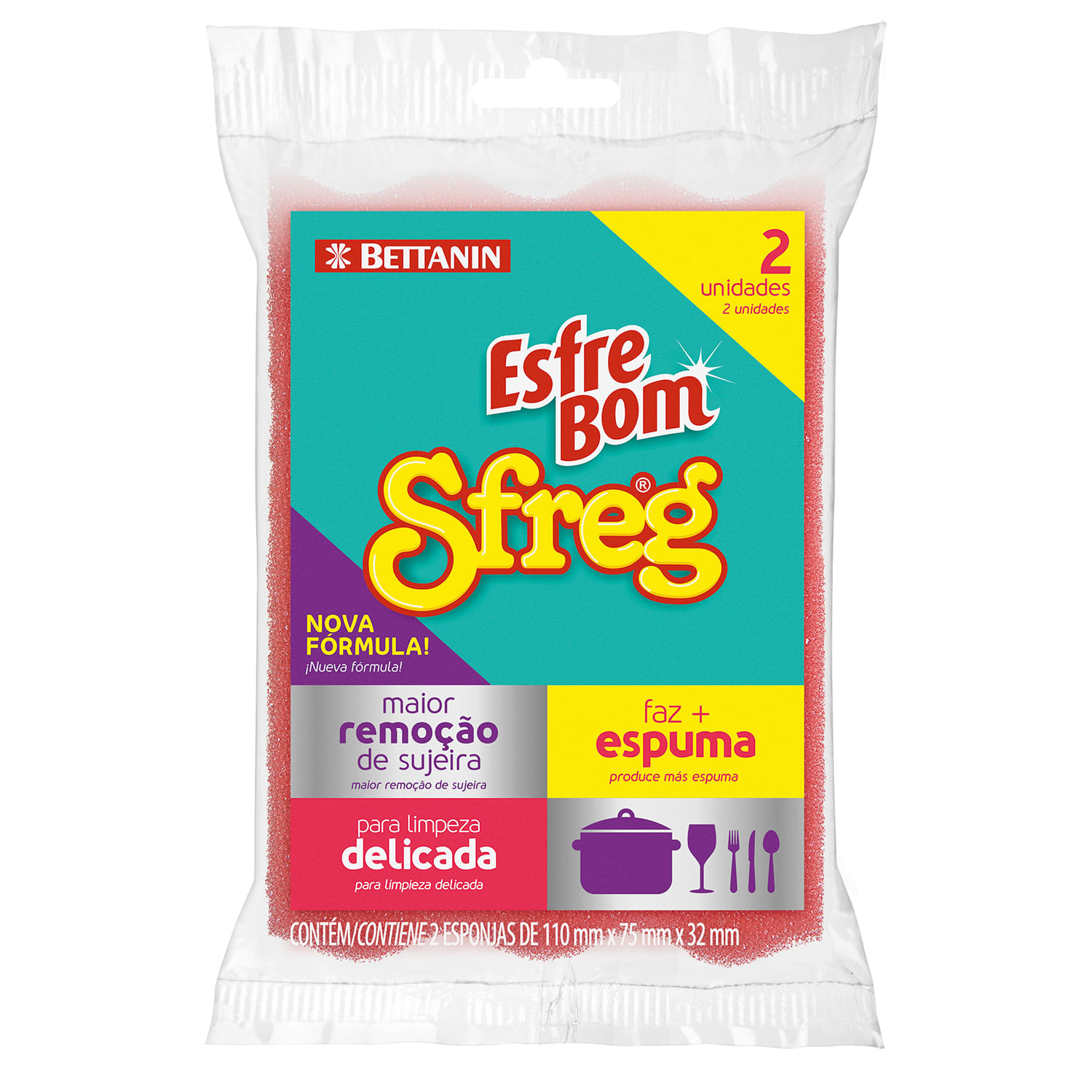 Pack de Esponjas Dupla Face Sfreg EsfreBom 2un - Bettanin - Camicado Pack de Esponjas Dupla Face Sfreg EsfreBom 2un - Bettanin - Camicado